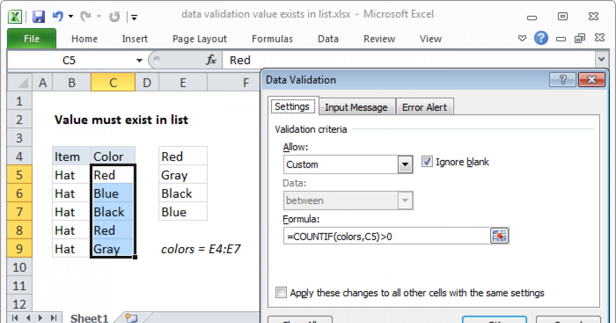 Data Validation Exists In List Excel Formula Exceljet